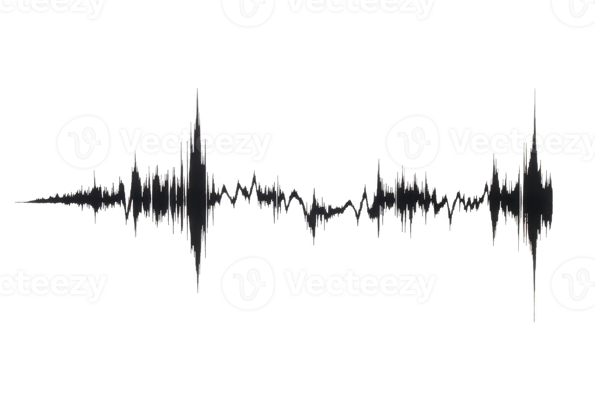 A black and white audio waveform on transparent background ...