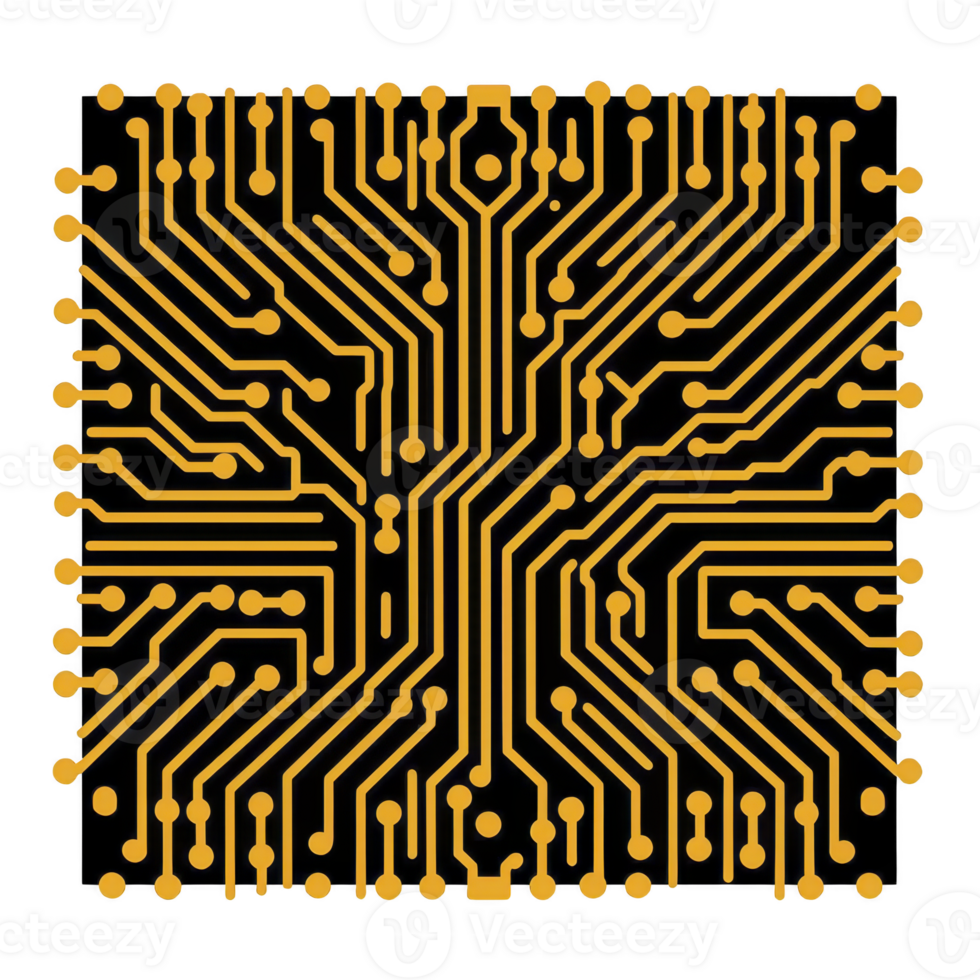 Detailed Illustration Of Microchip With Intricate Gold Circuitry