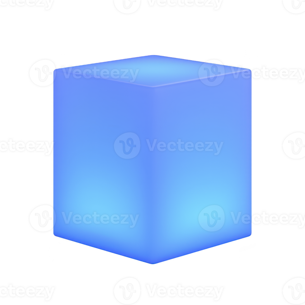 A glowing blue cube emits soft, ambient light, creating calming atmosphere. cube smooth surface ...