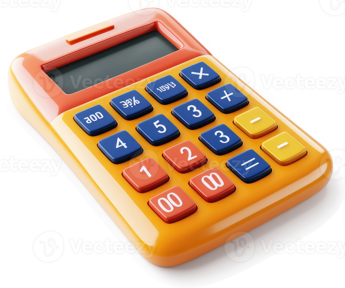 Portable orange calculator for basic arithmetic operations. 60694471 PNG