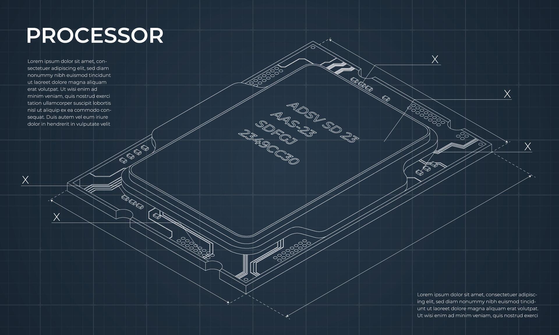 Isometric processor blueprint. Central processing unit or CPU. Computer hardware components ...