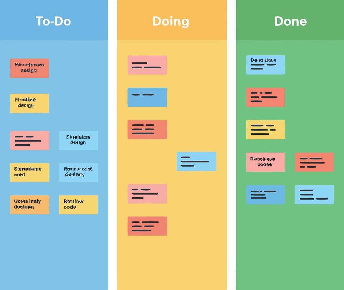Kanban Task Management Board With Colorful Sticky Notes Flat Design