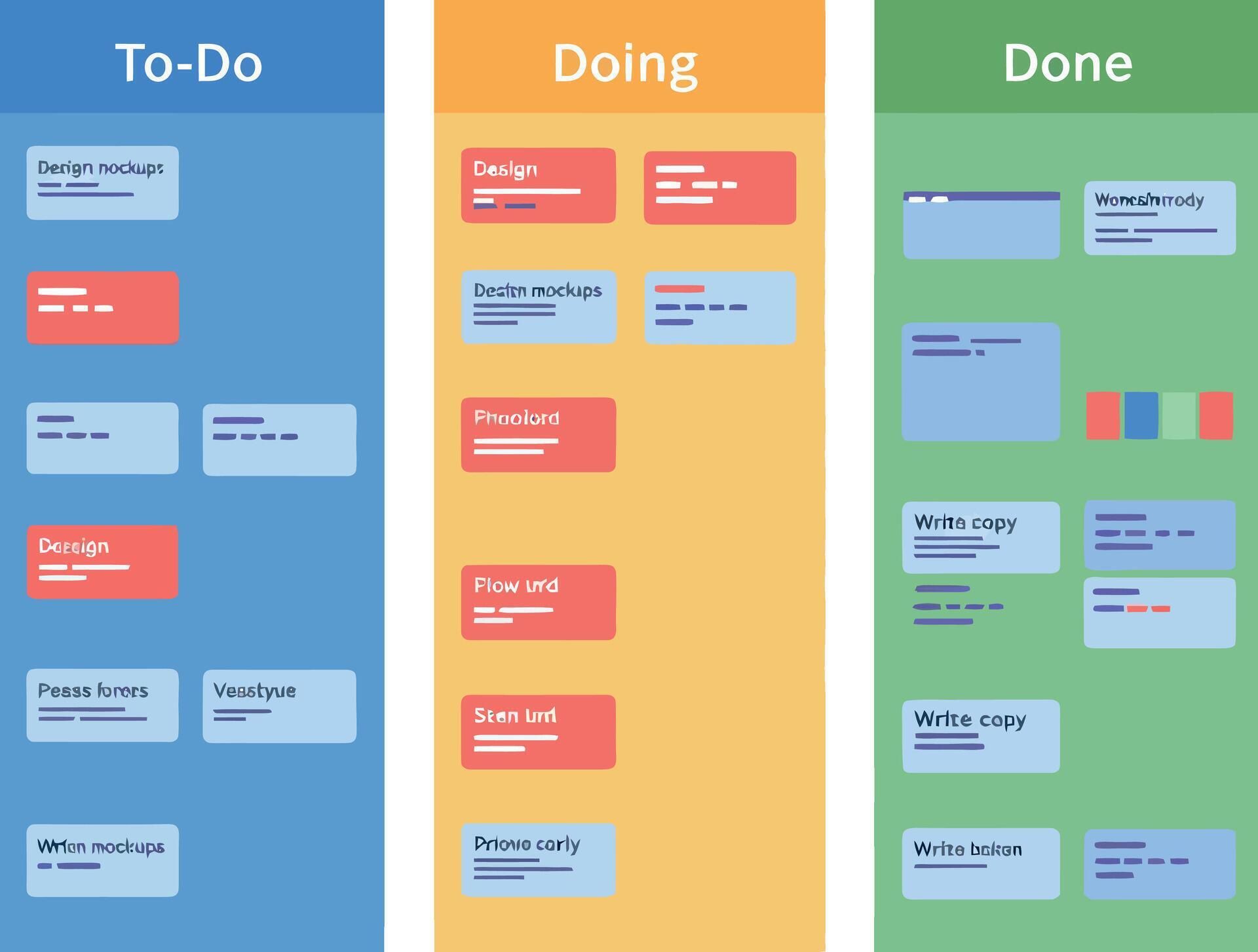 Kanban board with task cards in flat design showing to-do doing and done columns art 60707749 ...