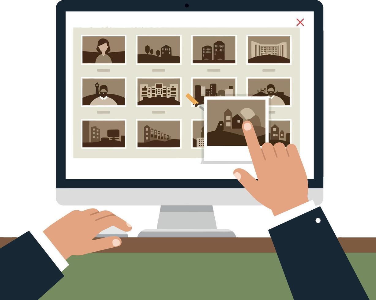Person browsing real estate property images on desktop computer flat ...