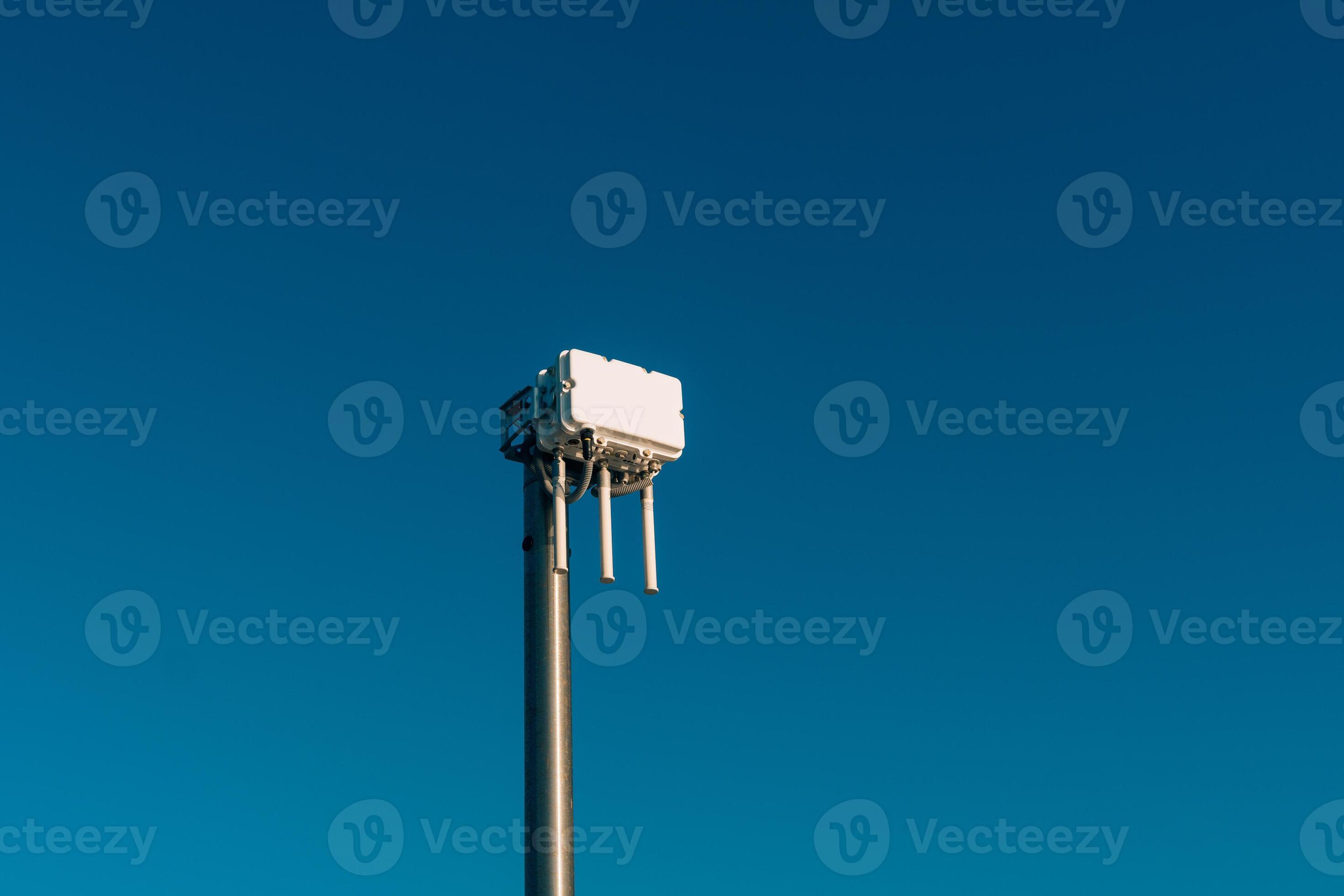Telecommunication Equipment on Tower Against Clear Sky 60720867 Stock Photo at Vecteezy
