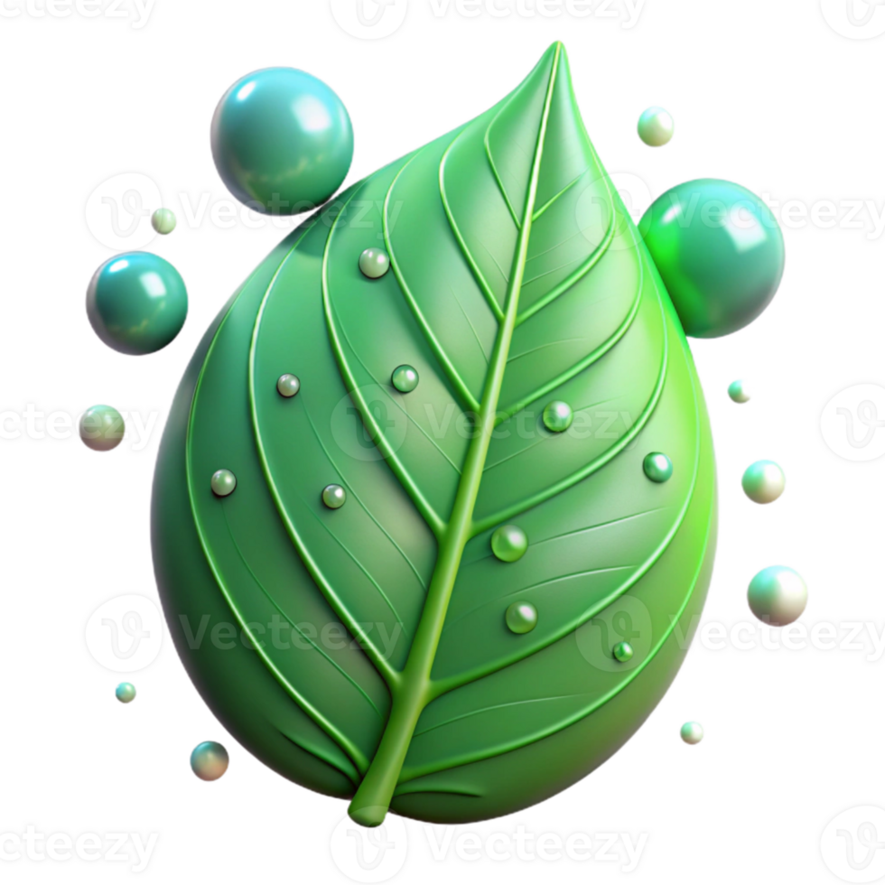 stunning minimalist Green Leaf with Water Droplets Isolated on Transparent Background detailed ...