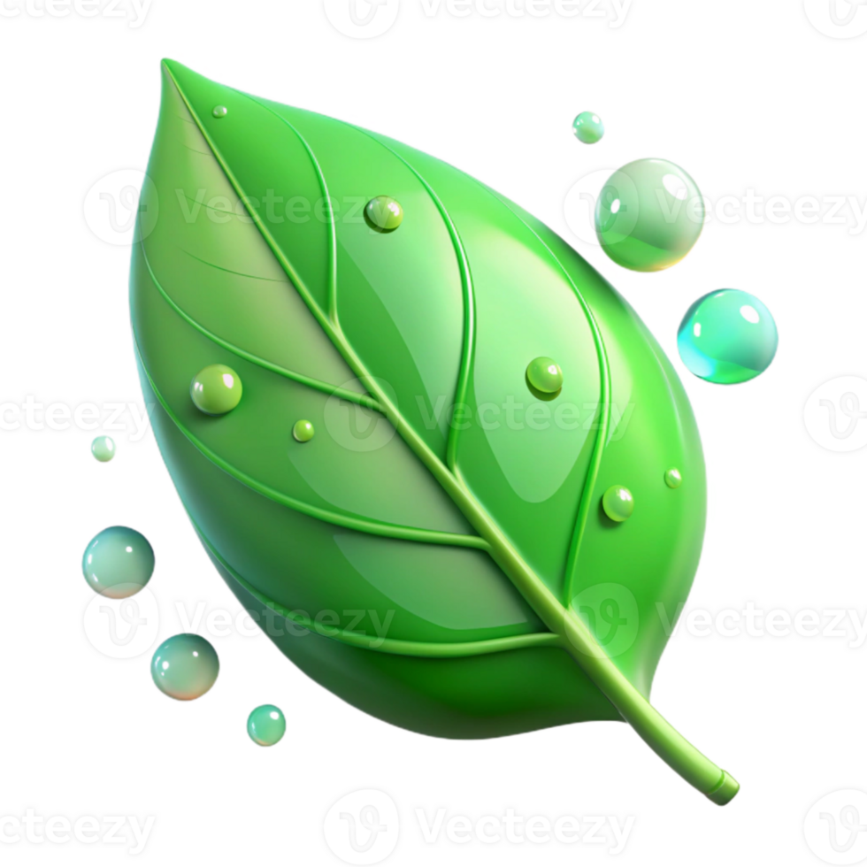 elegant minimalist Green Leaf with Water Droplets Isolated on Transparent Background 60788945 PNG