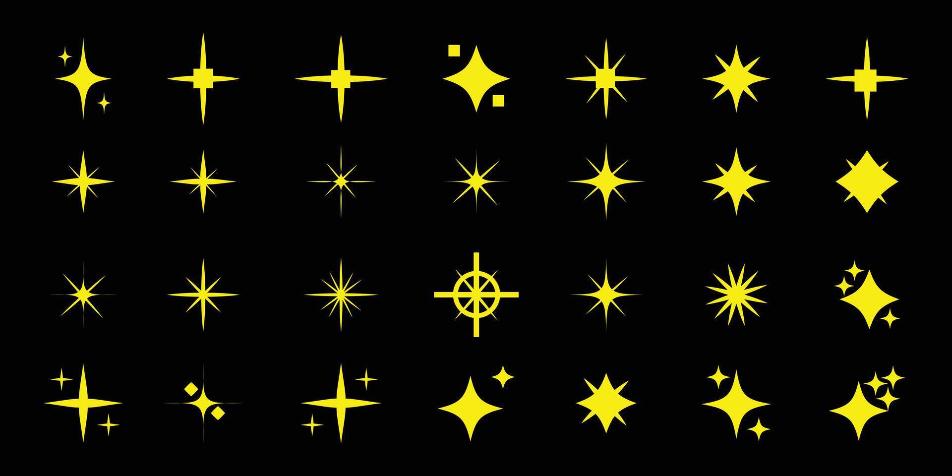 Twinkling stars. Twinkle stars collection. Shine star icons. Yellow twinkle star shapes design ...