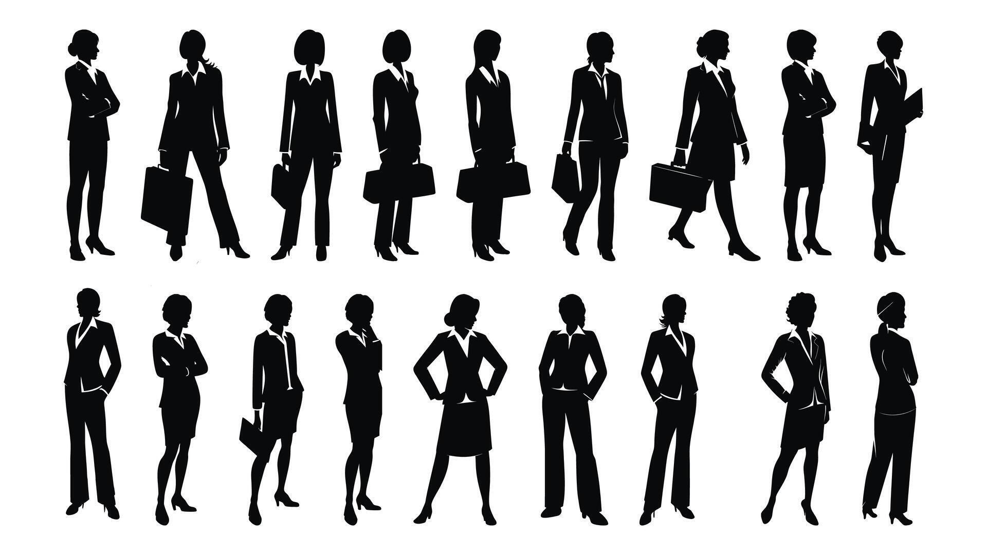Collection of business women silhouette , Set of business people, group ...