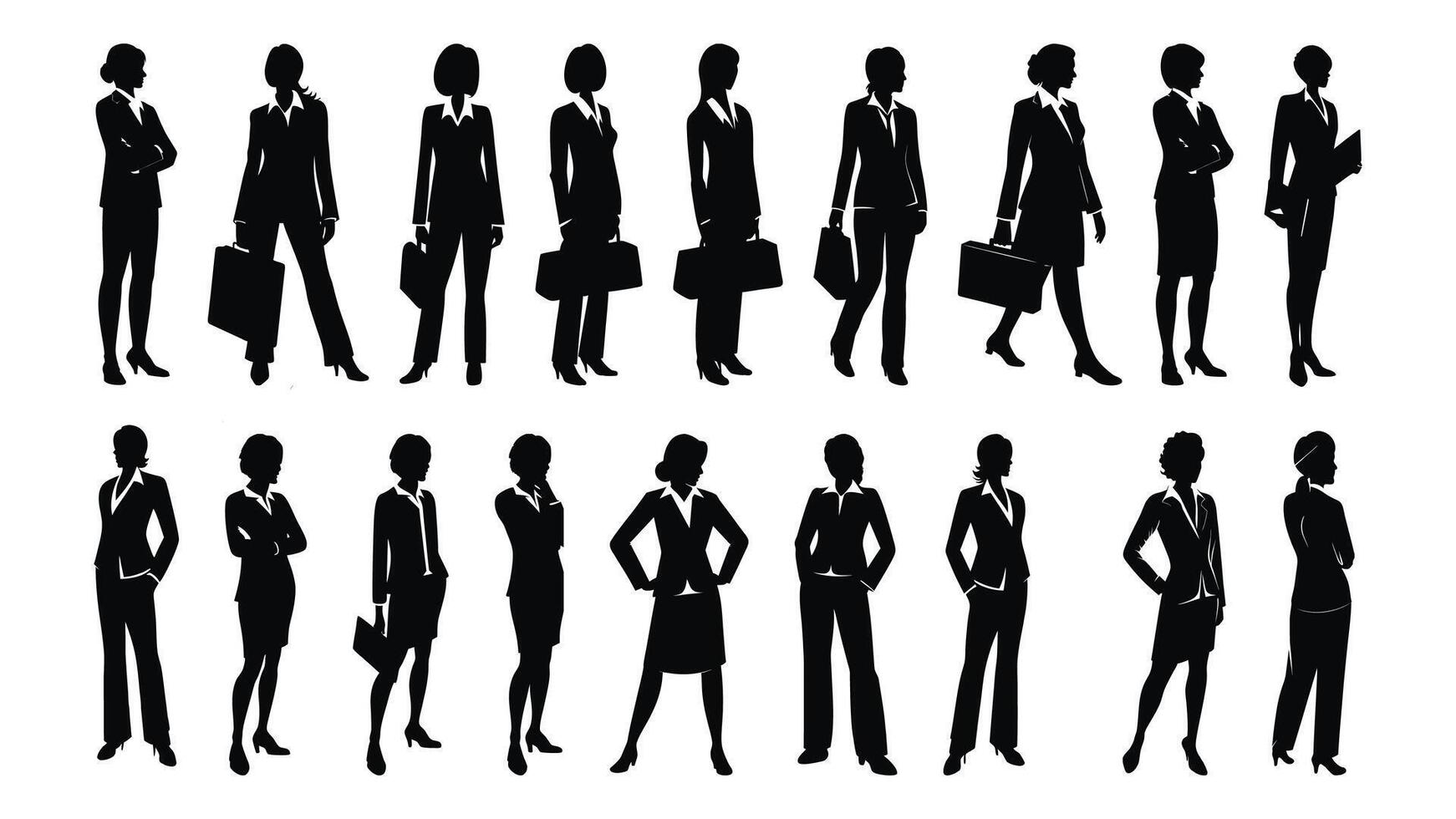 Collection of business women silhouette , Set of business people, group ...