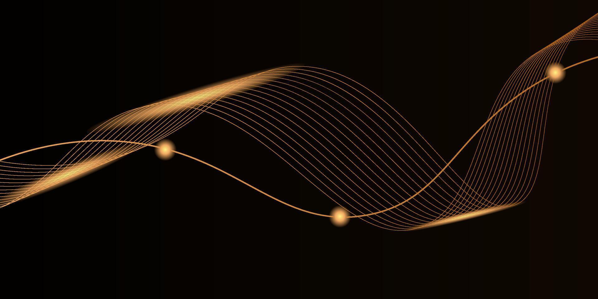 Dark background with modern gold curved lines abstract pattern. Luxury paper cut background ...