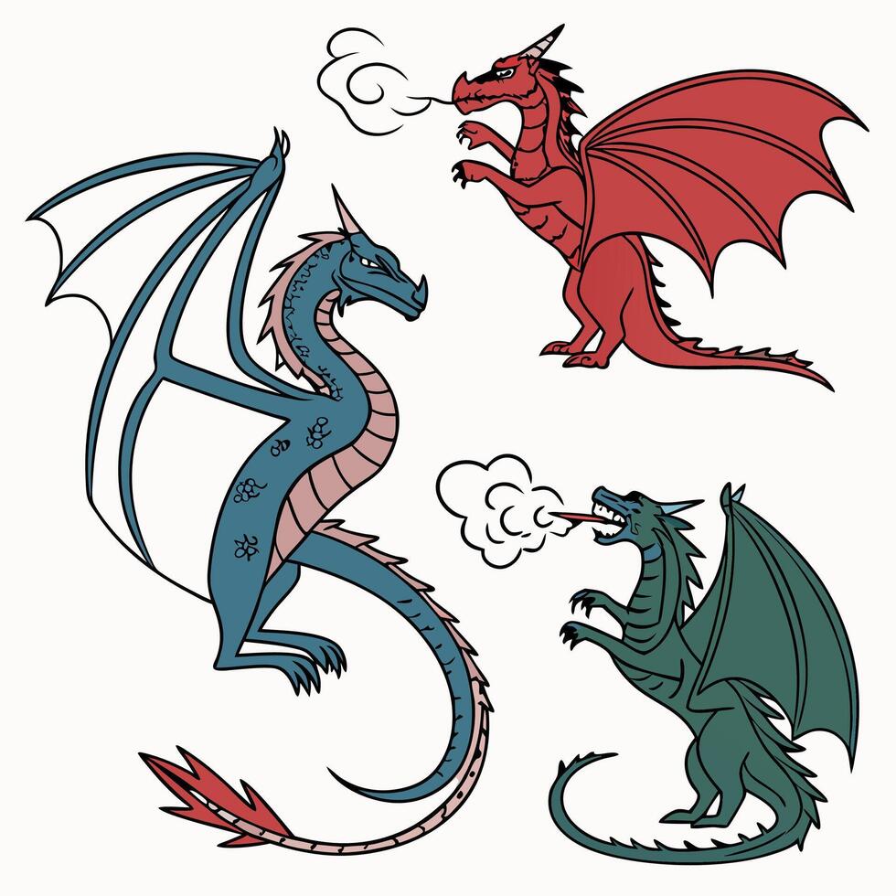 Fantasy Dragons Red, Blue. 61612946 Vector Art at Vecteezy