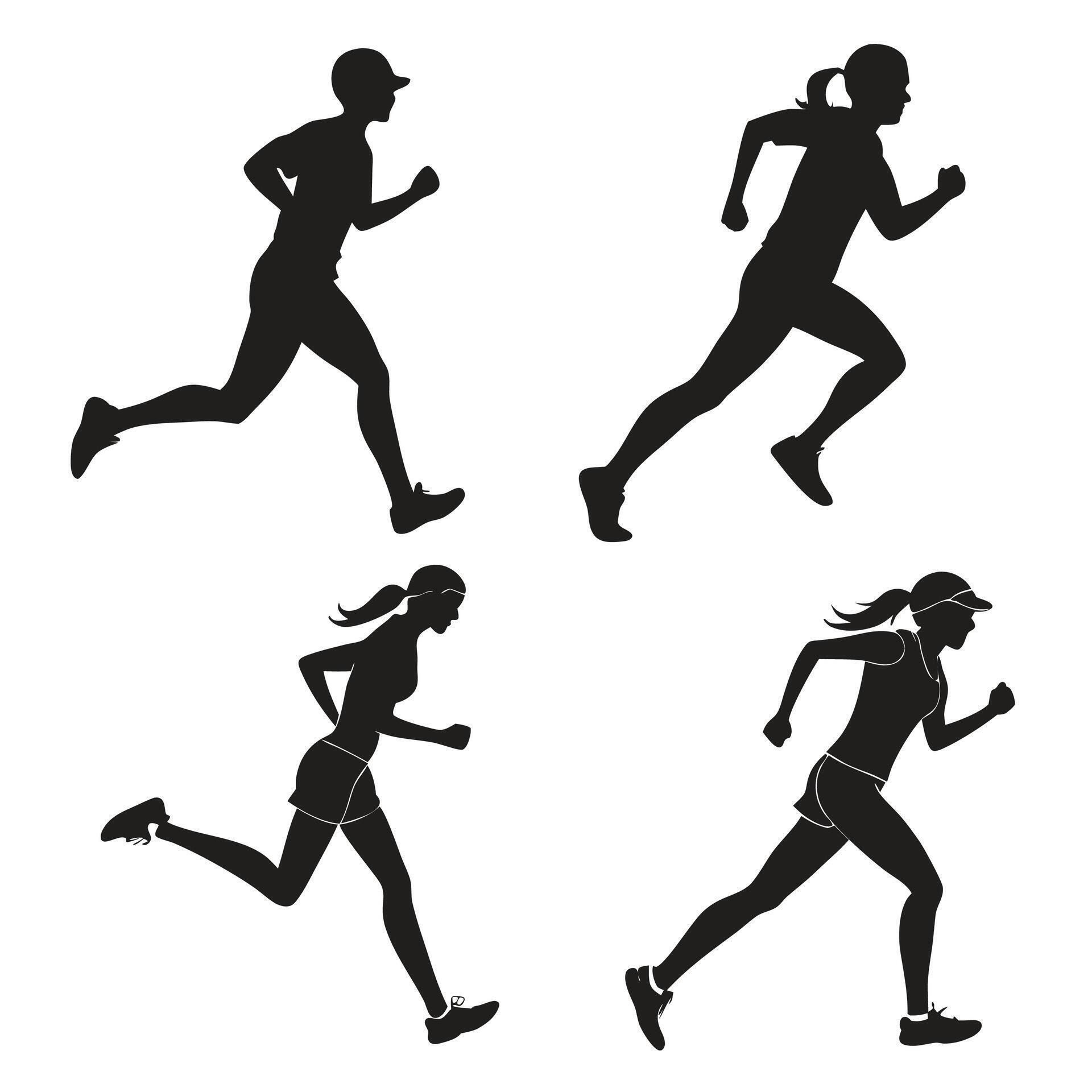 Female Runners Silhouettes Set 4 Black Running Poses. 61614524 Vector ...