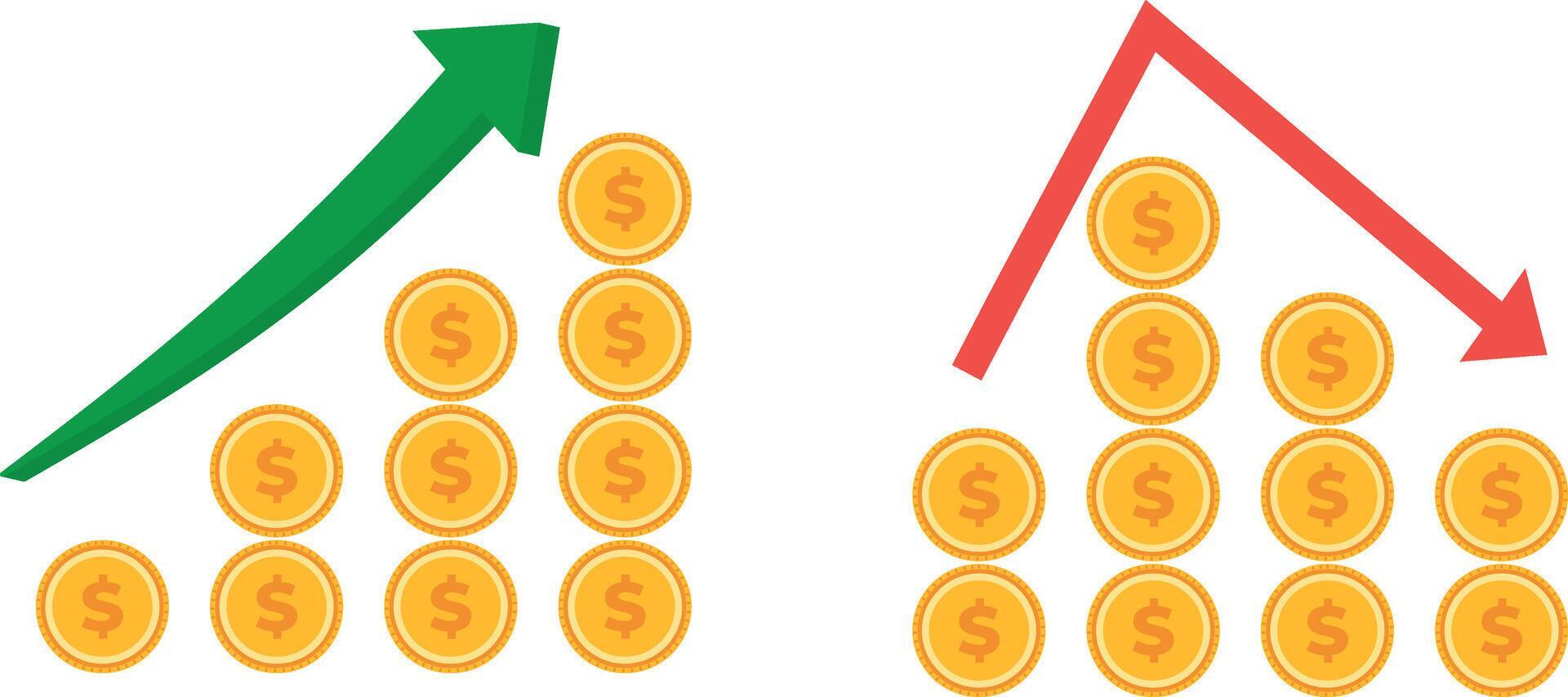 Money Growth and Decrease Icons with Coins and Up Down Arrows 61648295 ...