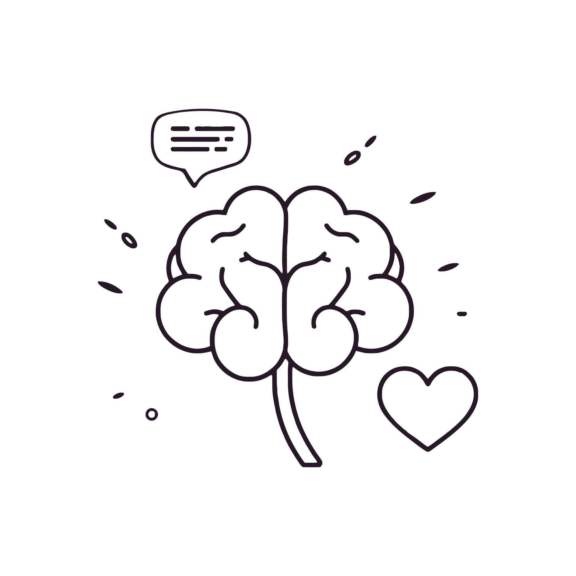 brain, speech bubble, and heart expressing thought, emotion, and ...