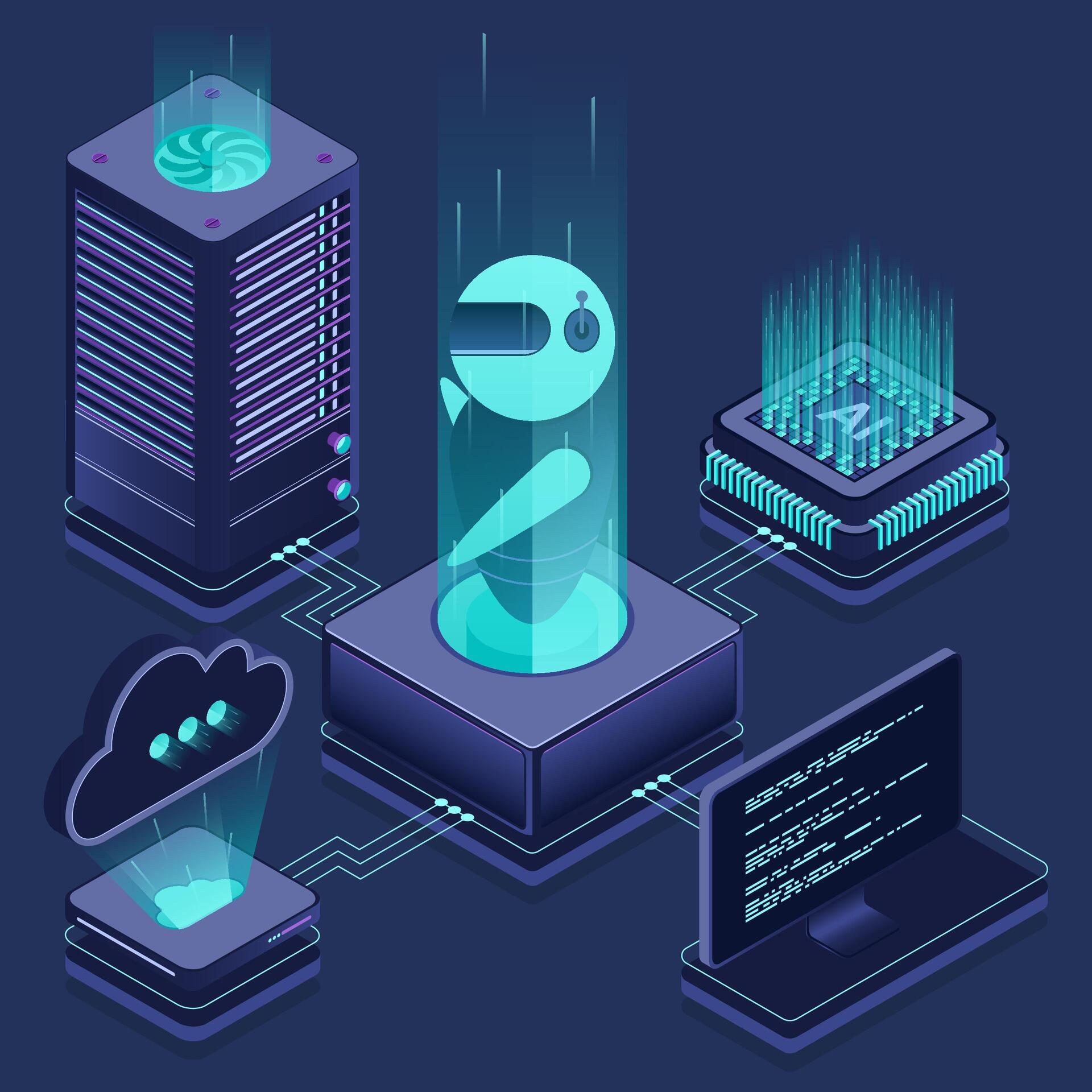 artificial inteligencia robot. sistema análisis. grande datos ...