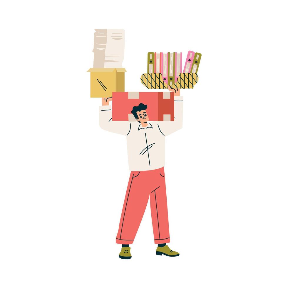 Multitasking Man Character Doing Multiple Task Carry Folder And