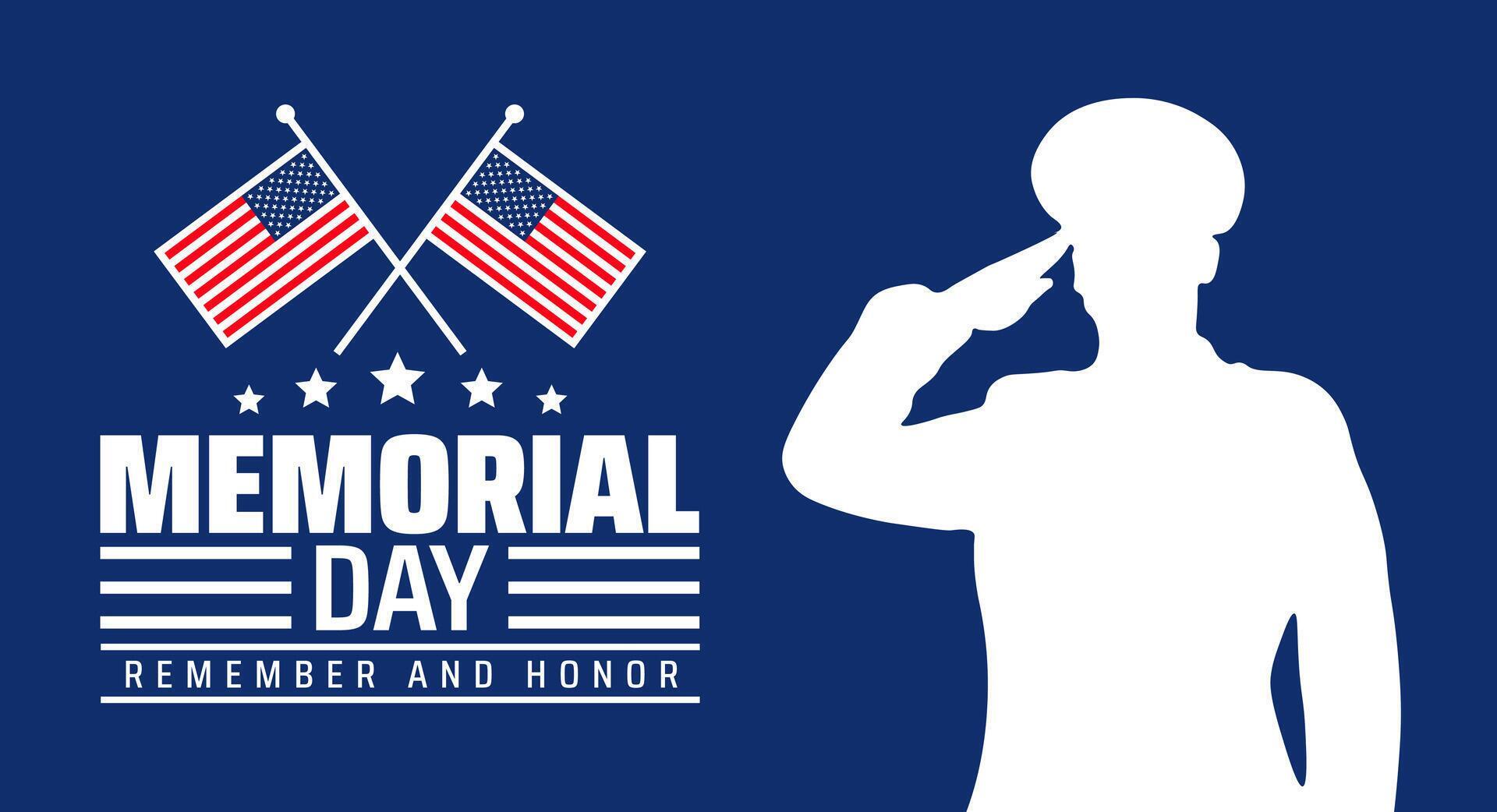 Memorial Day background, banner or poster design template with military soldier salute. Remember ...