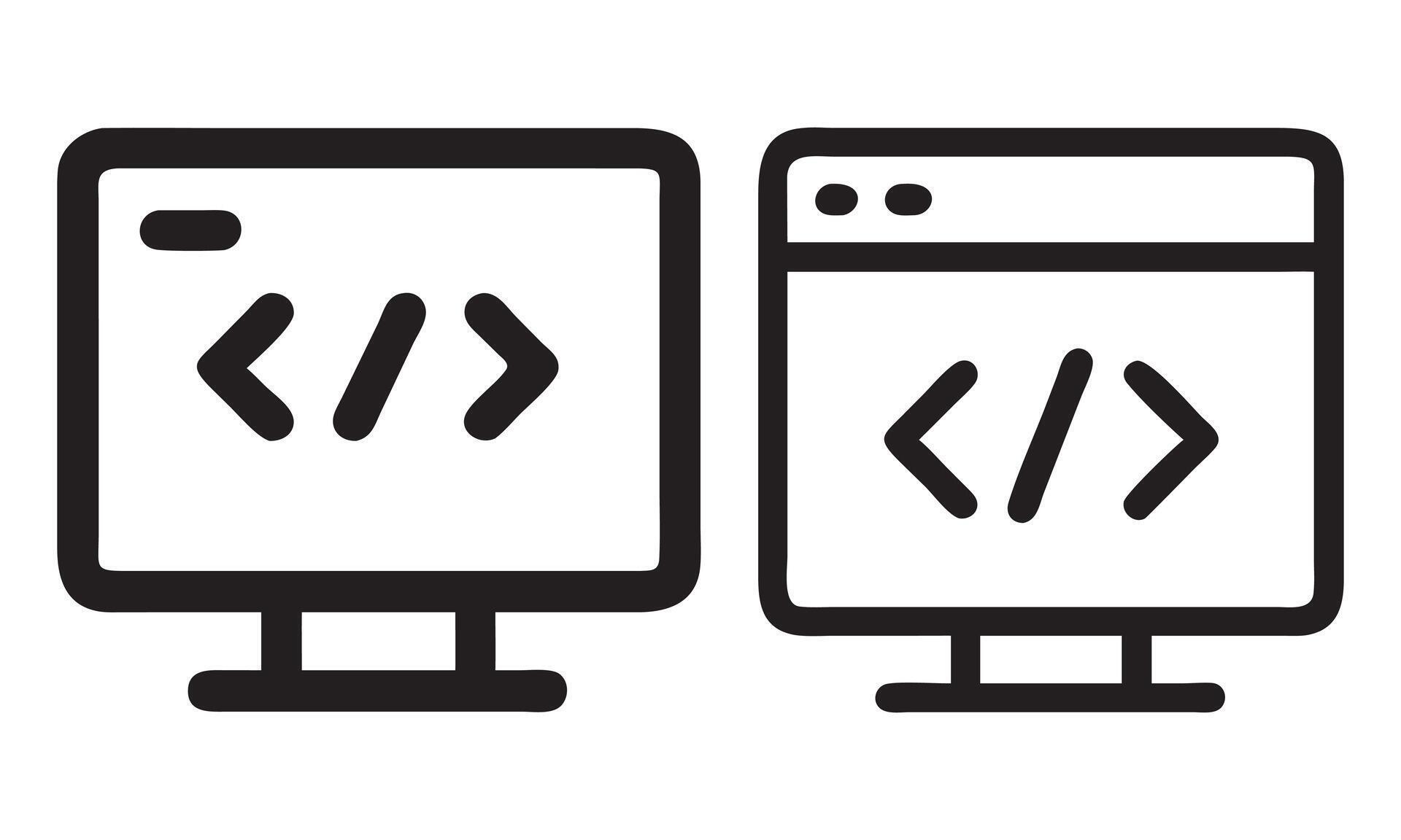 computer monitors displaying code icons set, 62190889 Vector Art at Vecteezy