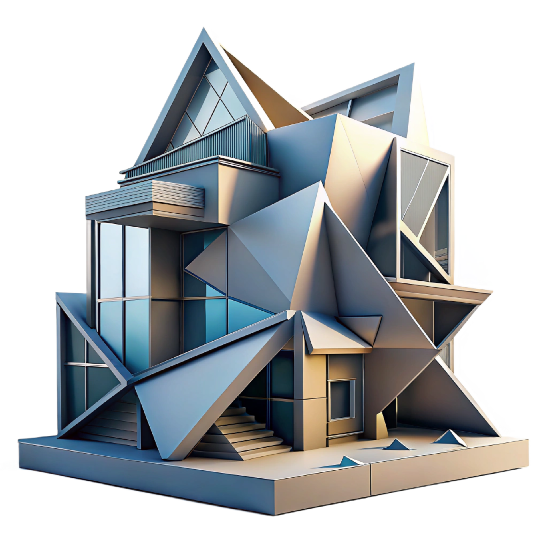 iconic geometric Deconstructivist building, fragmented forms, sharp ...