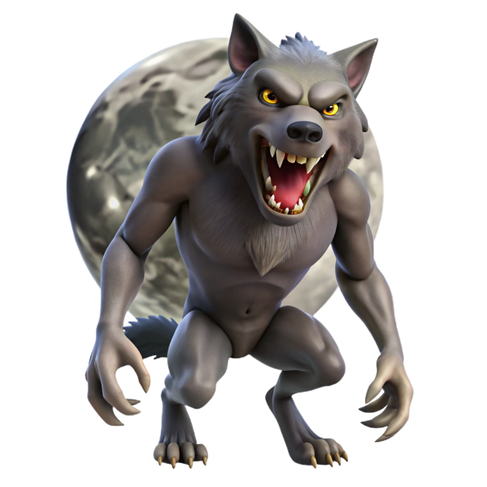 majestic distinguished A fearsome werewolf howling at the moon, dark and atmospheric forest ...