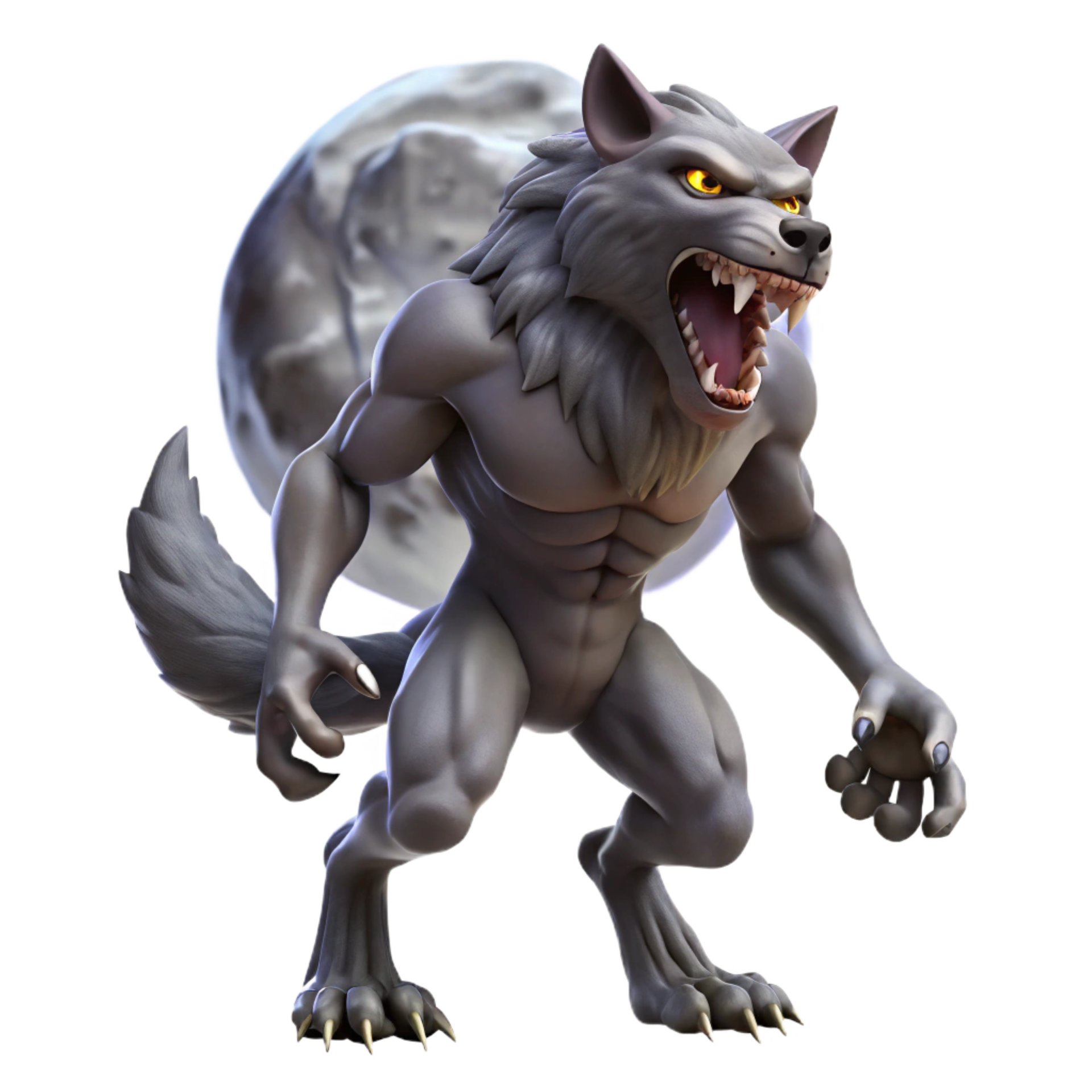 ethereal impressive A fearsome werewolf howling at the moon, dark and atmospheric forest, horror ...