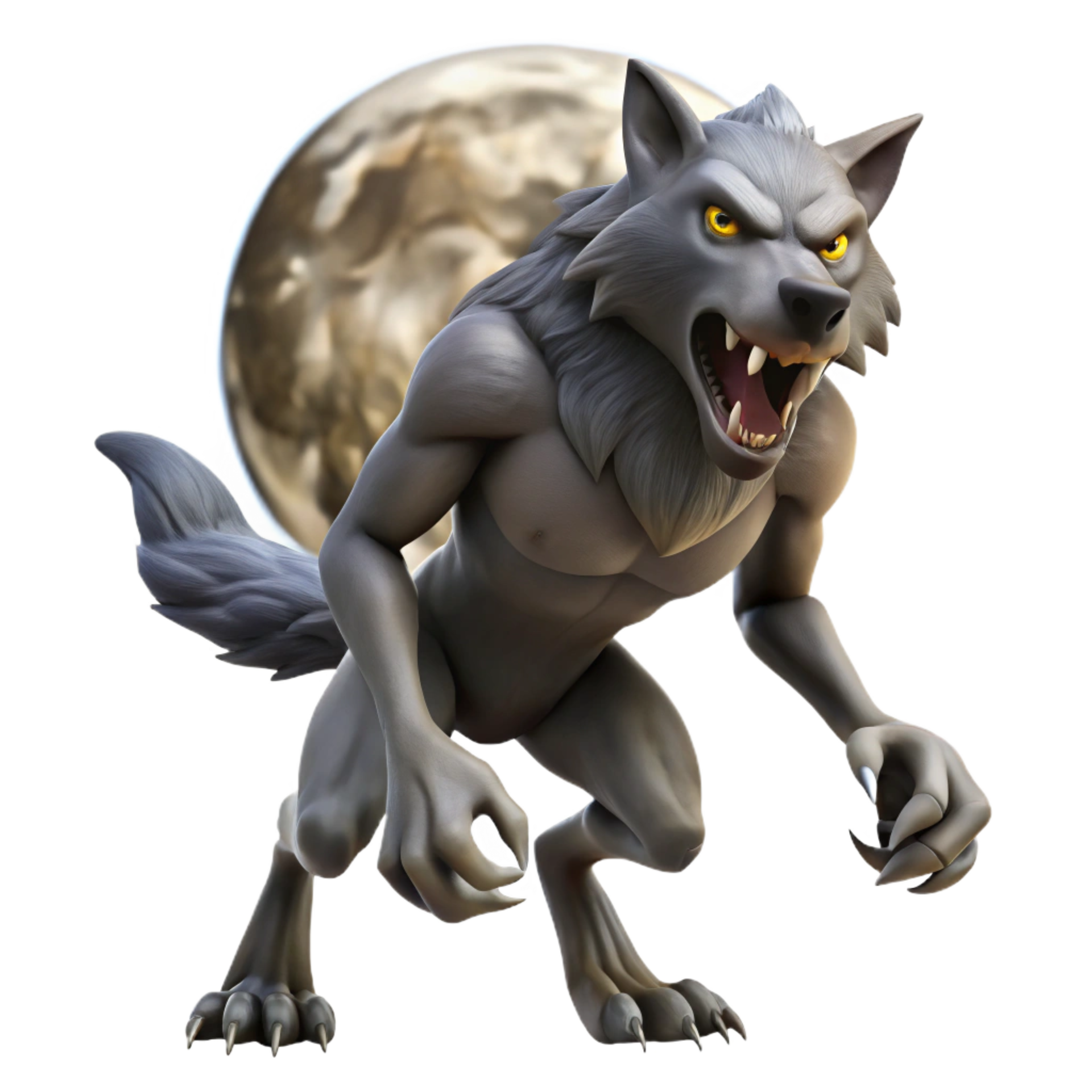 tranquil stunning A fearsome werewolf howling at the moon, dark and atmospheric forest, horror ...