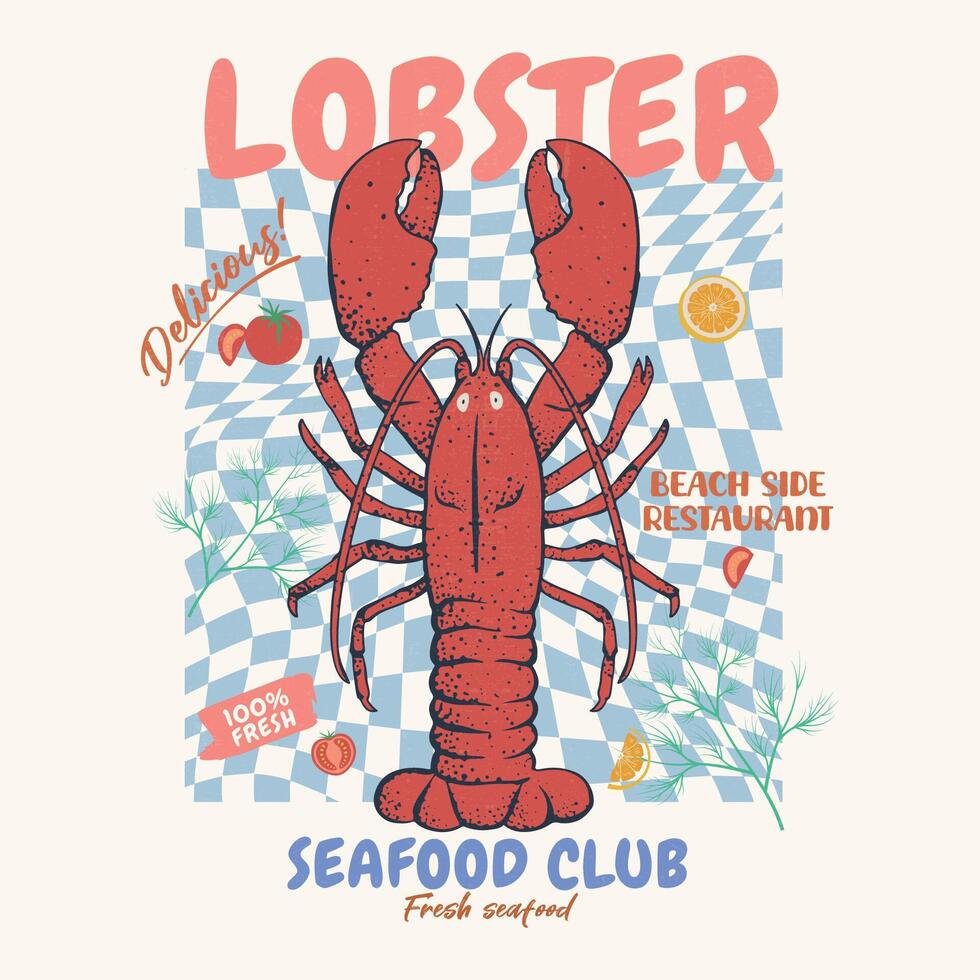 langosta impresa diseño. limón, tomate, fruto de mar. langosta pescado Clásico obra de arte ...