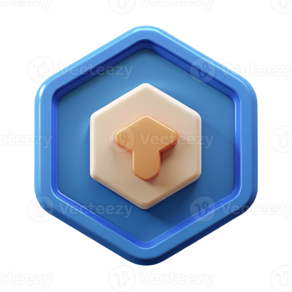 dramatic joyful art deco Hexagonal badge with a simple arrow. Flat color, crisp edges, clean ...