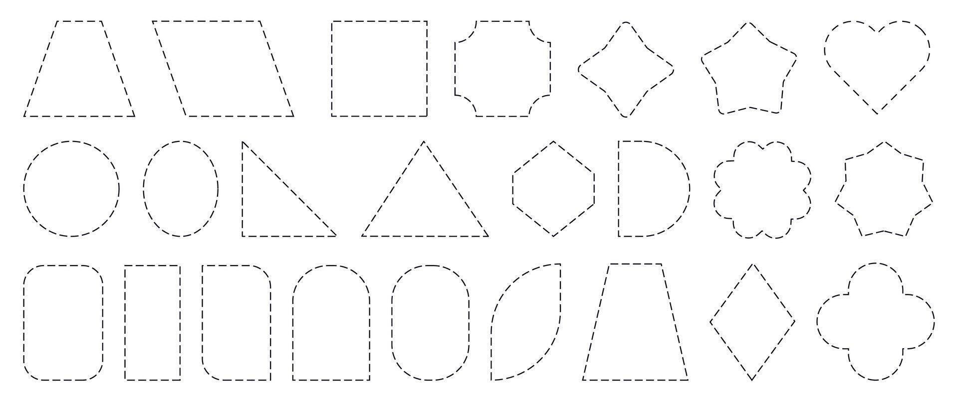 Dashed line frames. Dash dotted square circle linear borders, simple ...