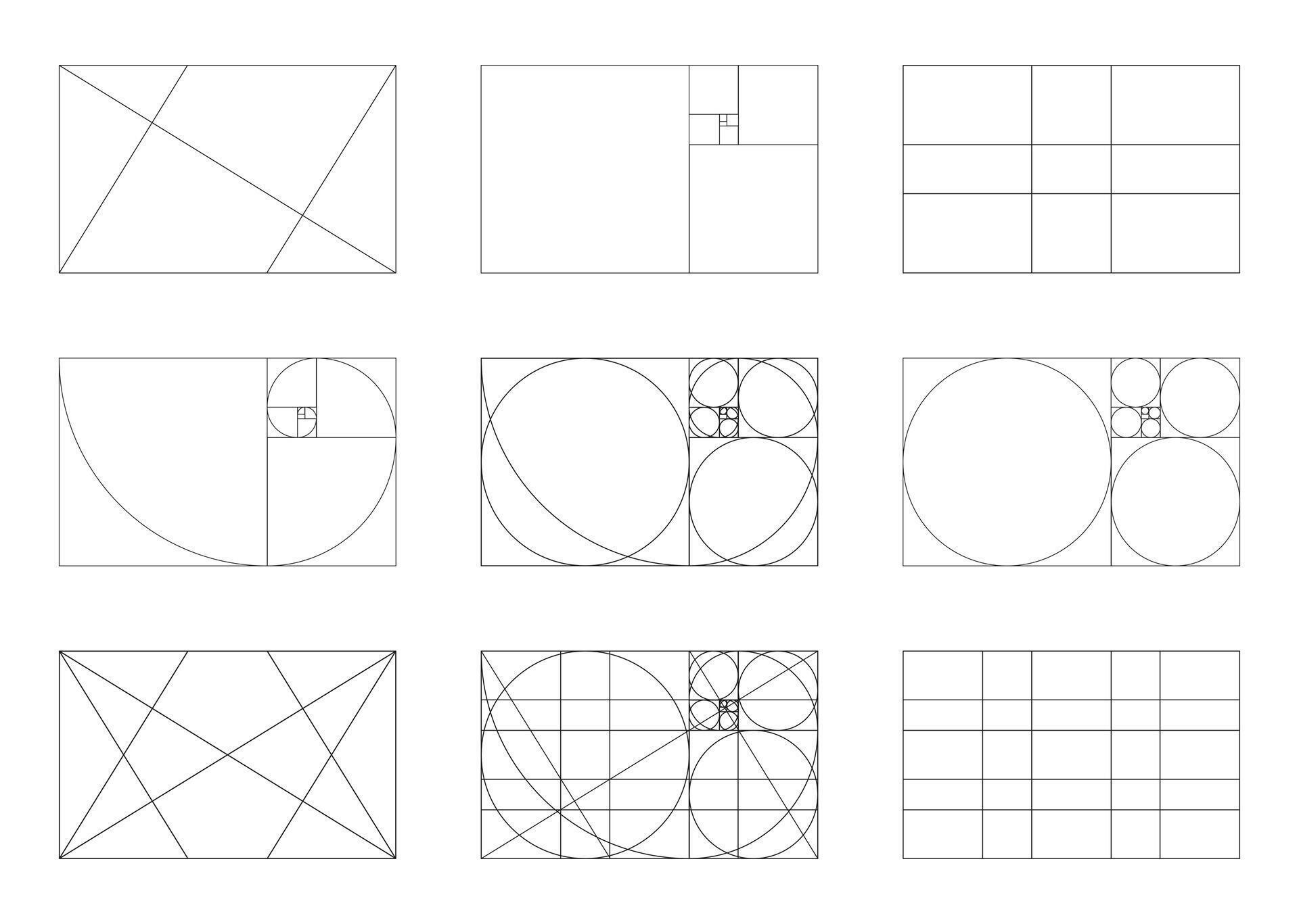 Golden section template. Golden section method of frames. Fibonacci ...