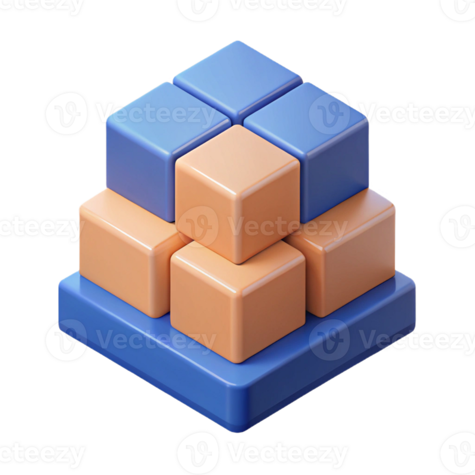 Reflective Extraordinary Stacked Cubes Isometric View Flat Color Minimal With Scalable