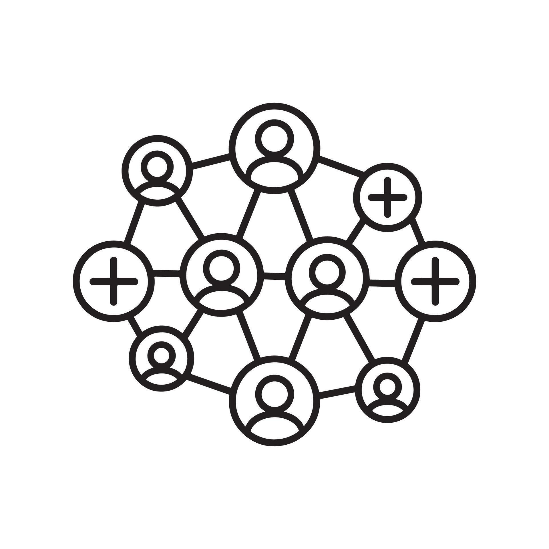 Network Connection Icon With Human Figures And Plus Signs Representing Social Links And Digital