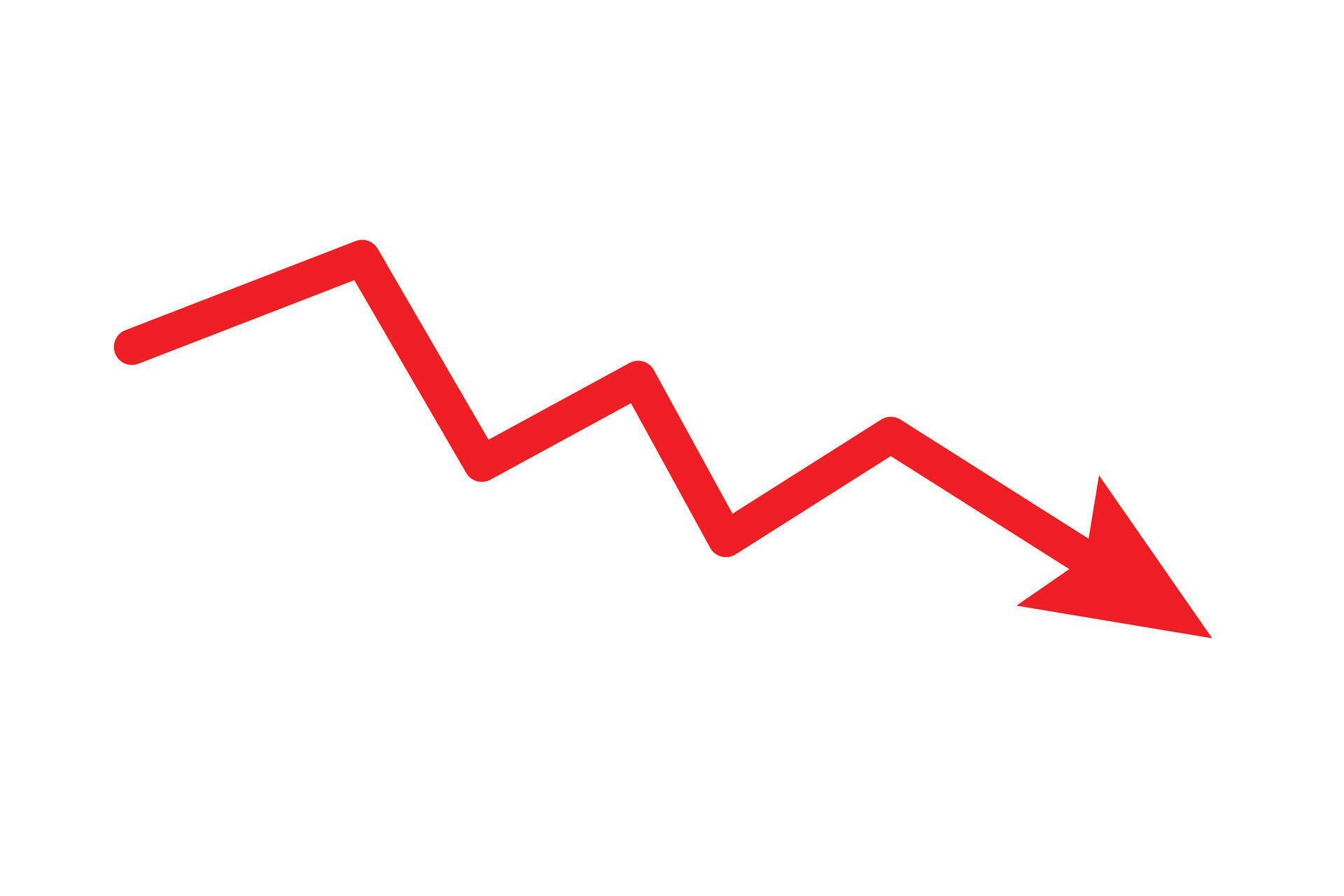 Red graph showing a downward trend. Graph decline icon. Decline arrow isolated on white ...