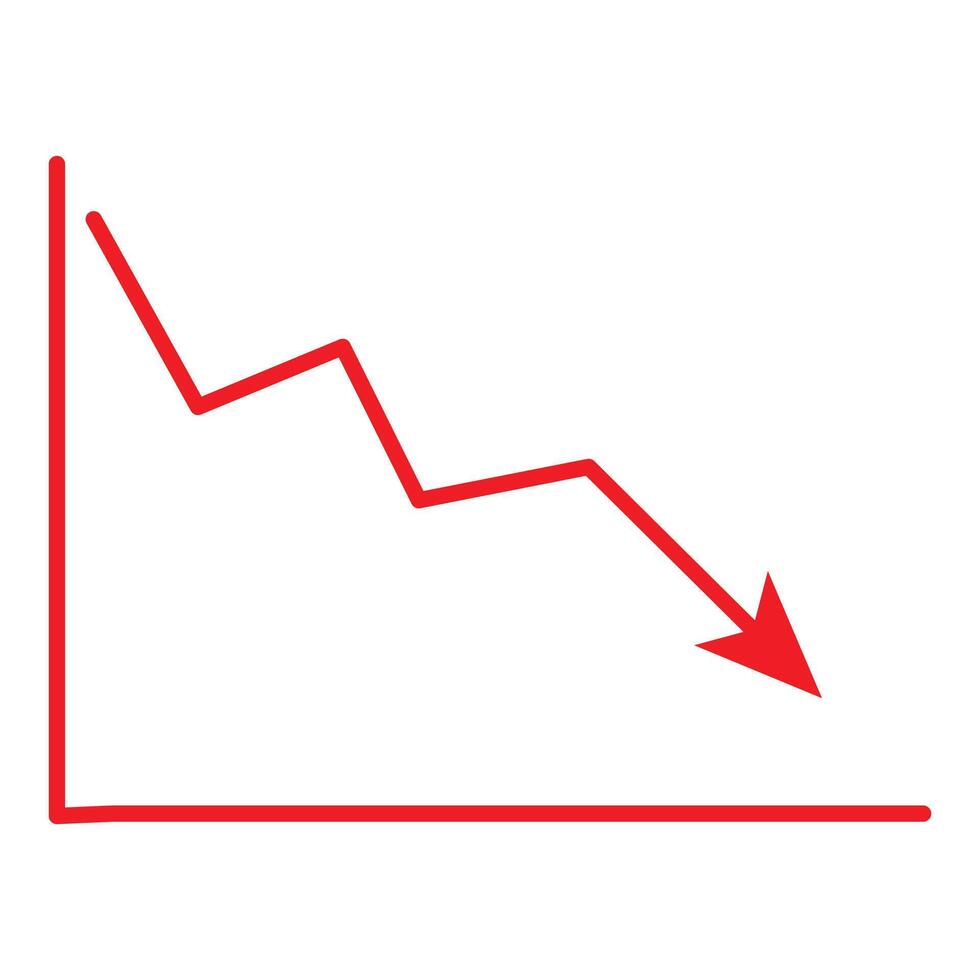 Red arrow going down stock icon on white background. Bankruptcy, financial market crash icon ...