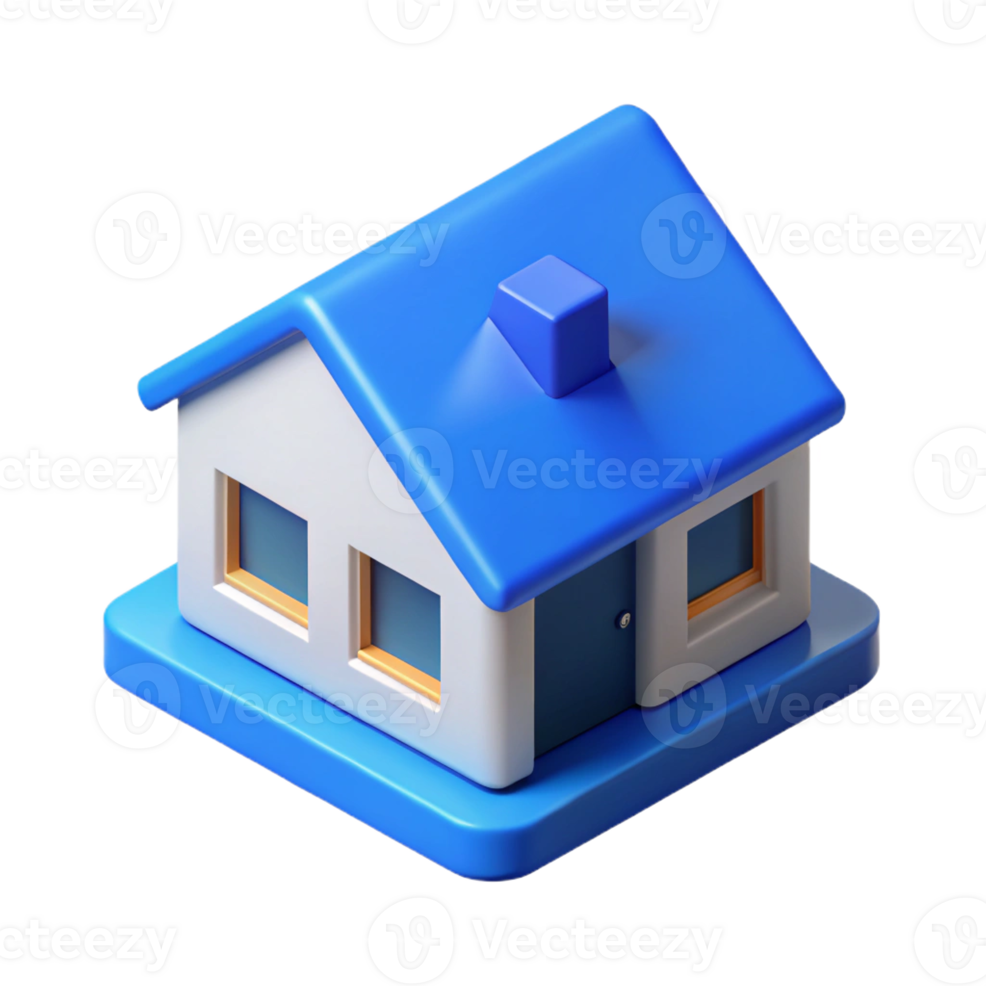 Nostalgic Sumptuous Minimal Isometric House With Crisp Edges And A Blue Roof With Scalable