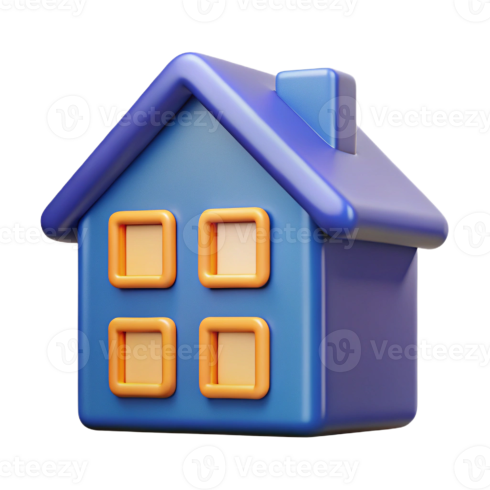 Bold Dazzling House Shaped Character With Square Windows Crisp Edges Solid Colors With