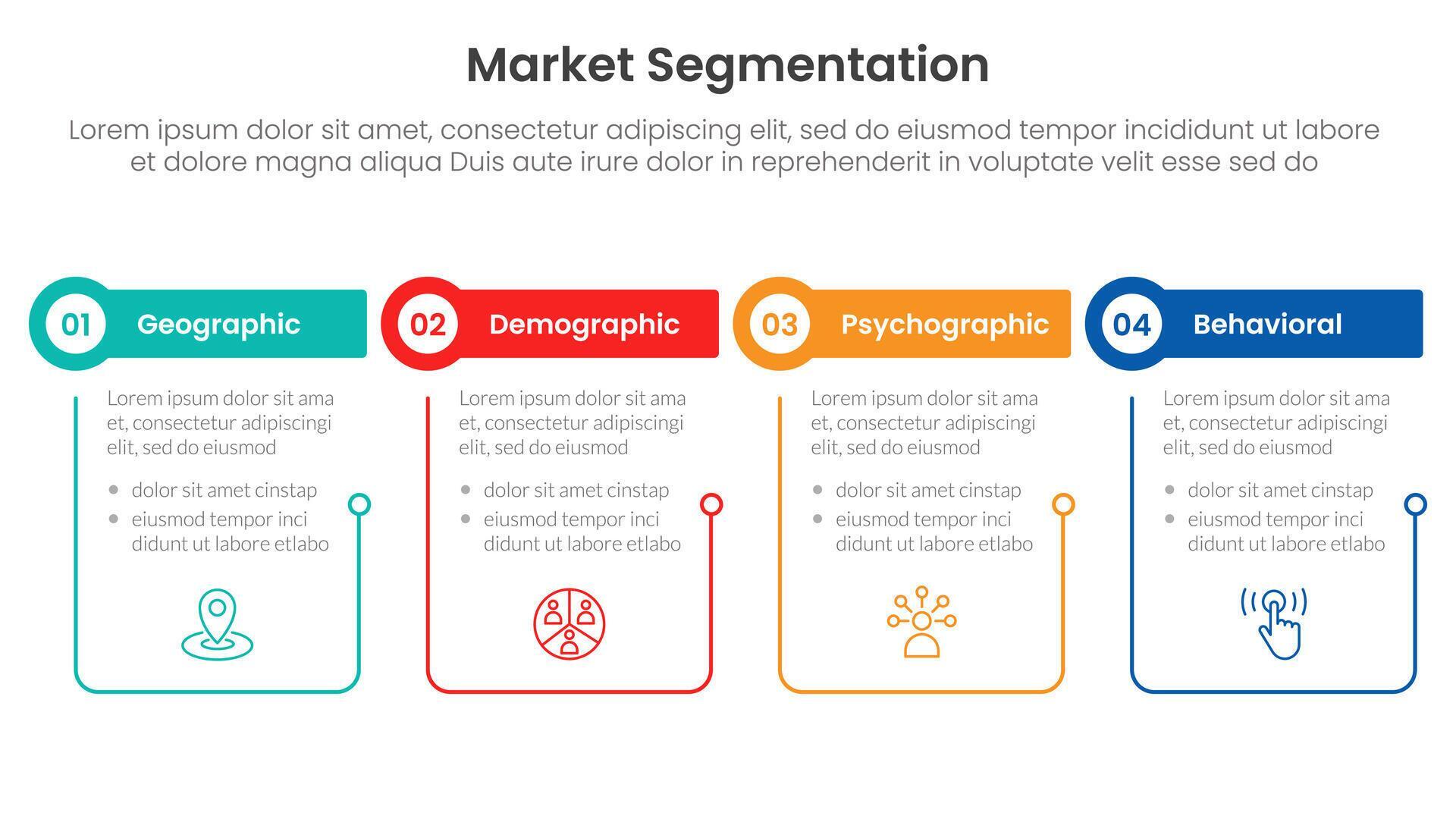 Market Segmentation Framework Analysis Infographic 4 Point Stage Template With Outline Table And