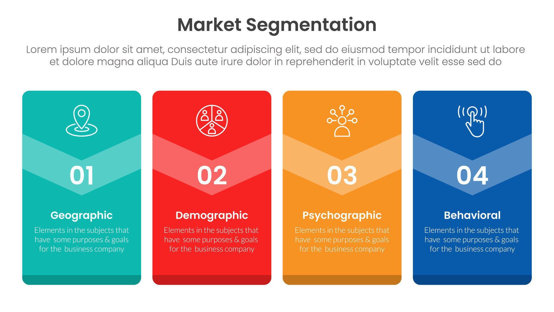 Market Segmentation Framework Analysis Infographic 4 Point Stage Template With Big Box Vertical