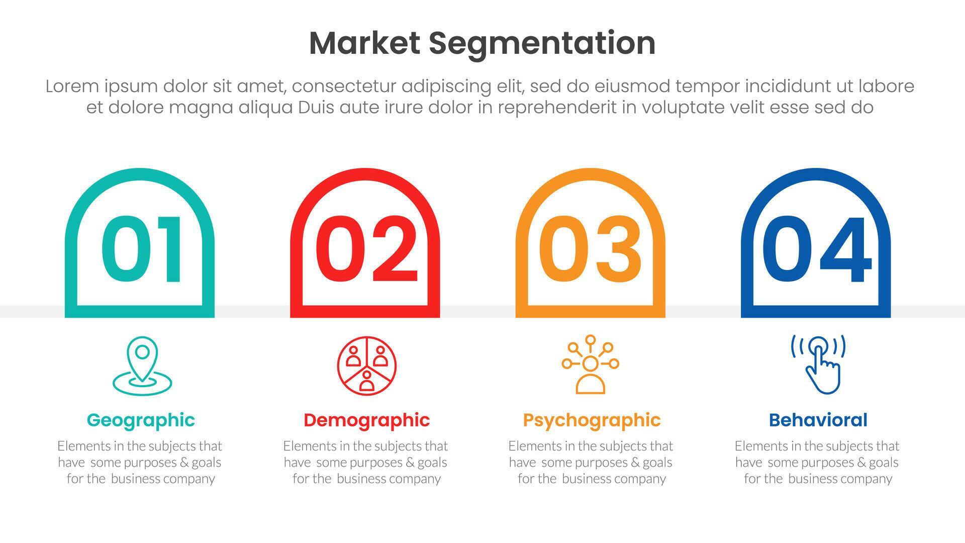 Market Segmentation Framework Analysis Infographic 4 Point Stage Template With Round Outline Box