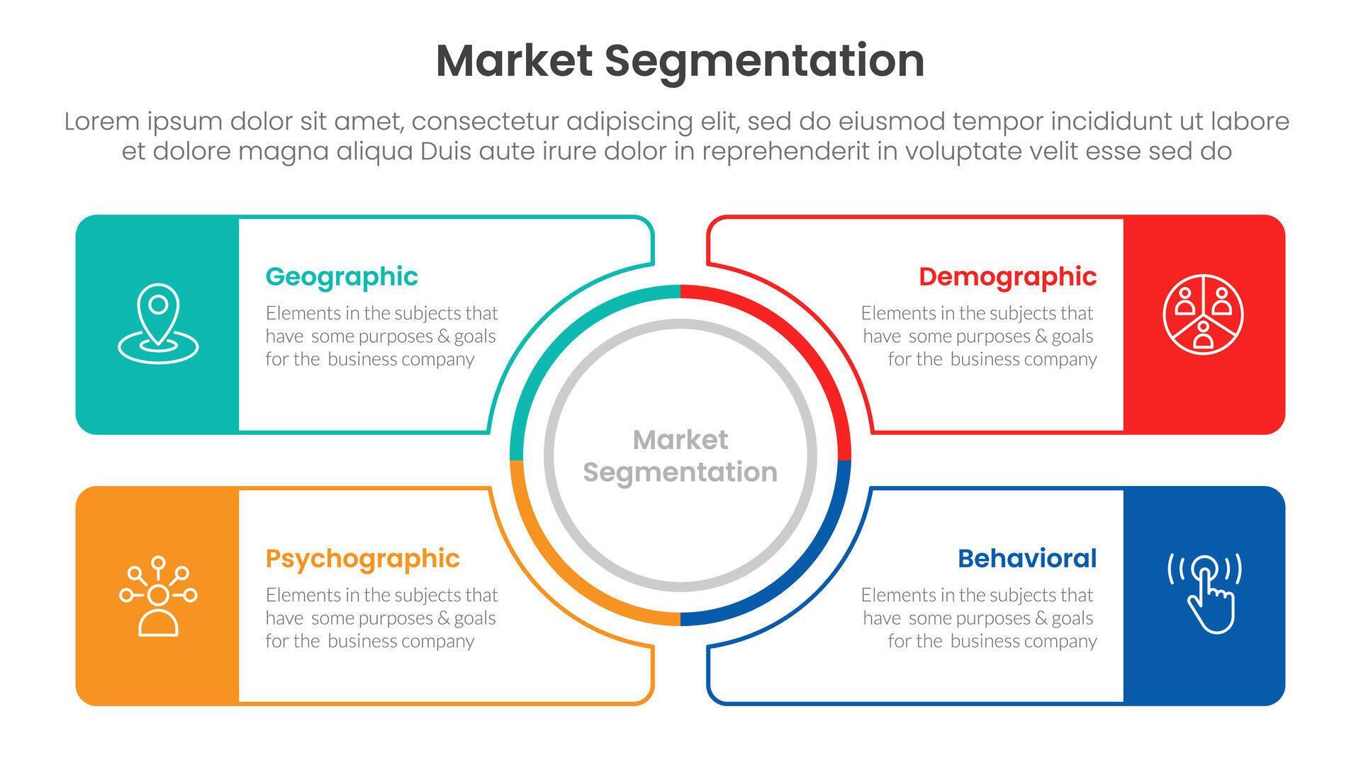 Market Segmentation Framework Analysis Infographic 4 Point Stage Template With Outline Circle