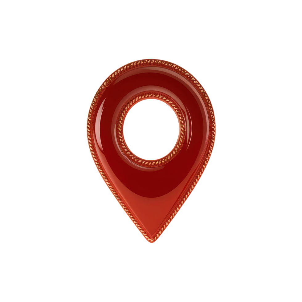 A 3D red map pointer icon with a pin marks a round location symbol for GPS navigation, red map ...