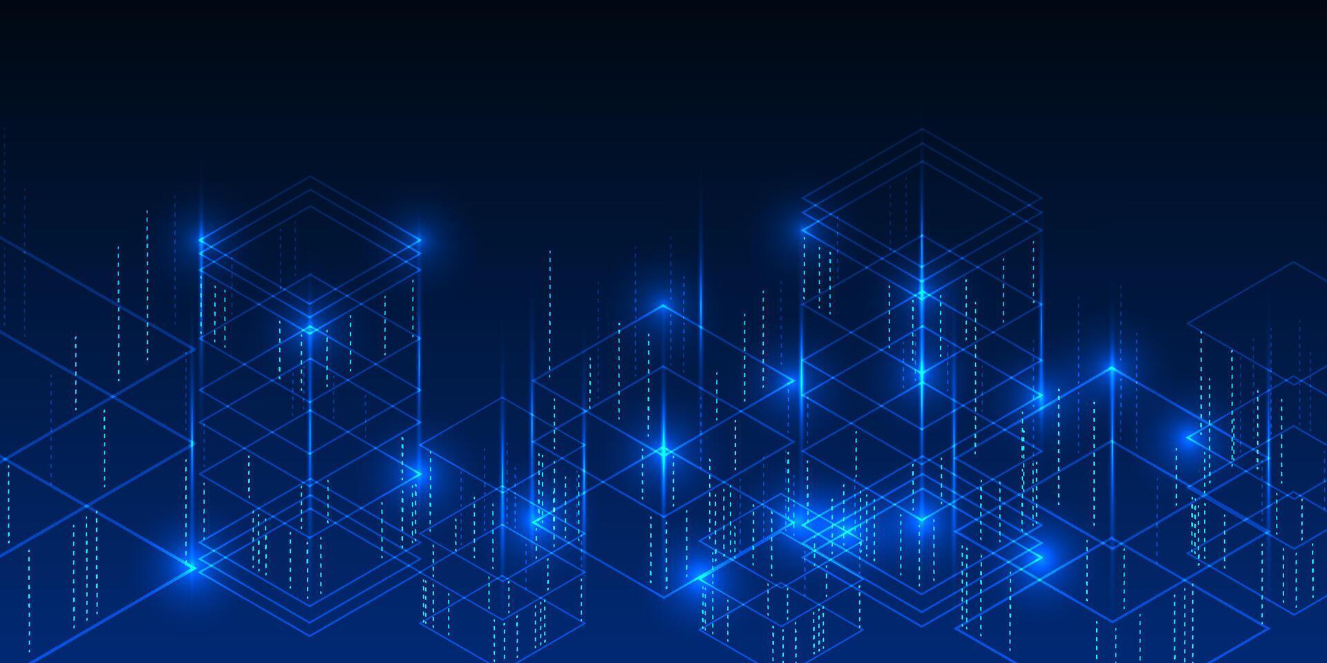 Stacked squares represent massive data storage, structured processing, and the interconnection ...