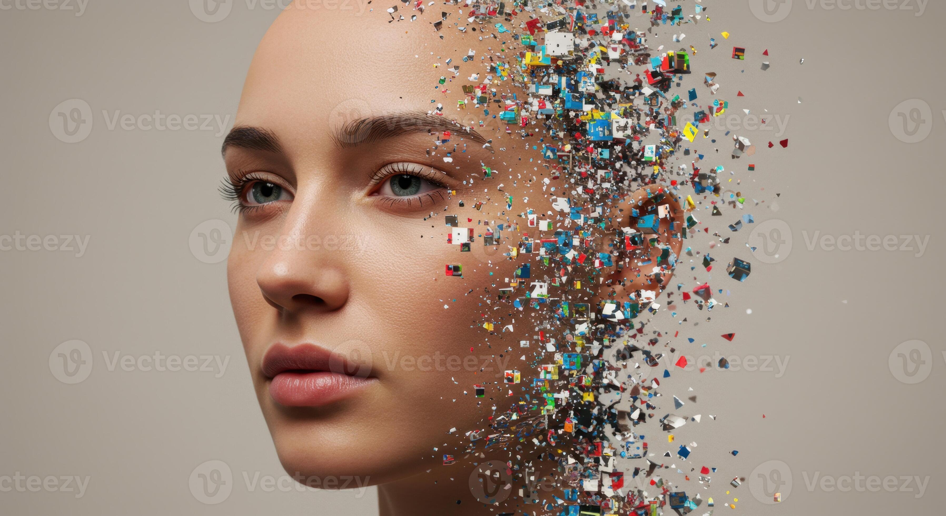 Human face dissolving into digital pixels, no eyes visible. 63390486 Stock Photo at Vecteezy