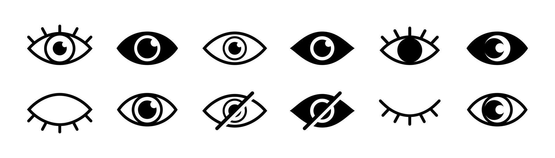 Eye icon set. Eyesight symbol. Hide and show password icons. Eyes open and closed icons. See and ...