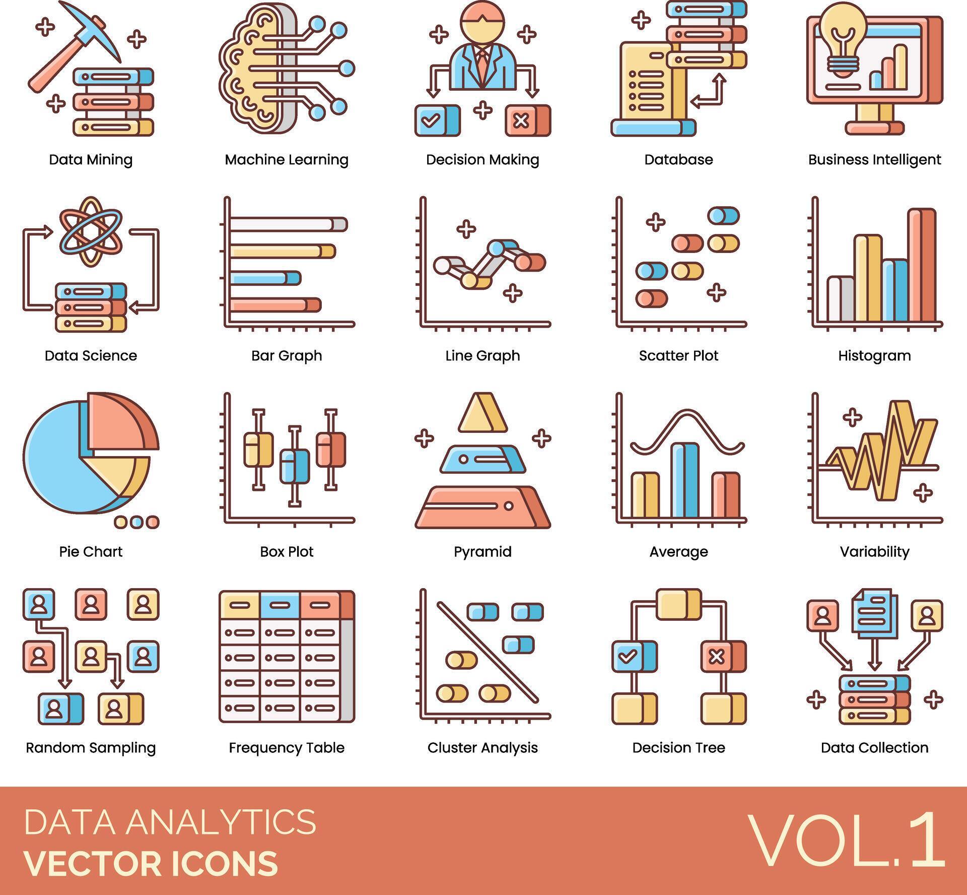 Data analytics icons set, vol 1 63427647 Vector Art at Vecteezy