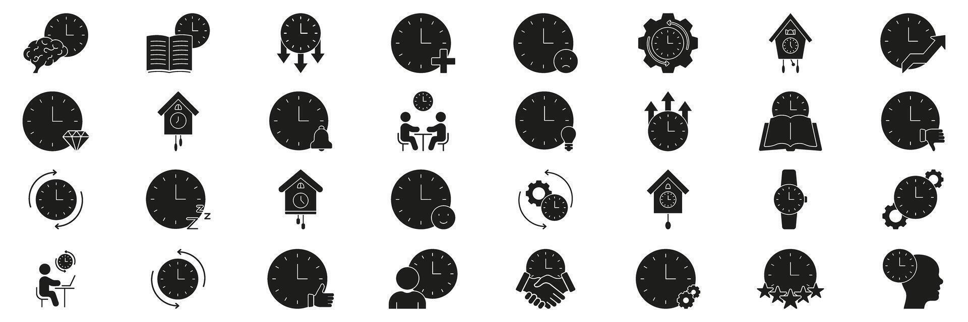 Clock And Time Management Solid Icon Set Productivity Efficiency And Scheduling Silhouette