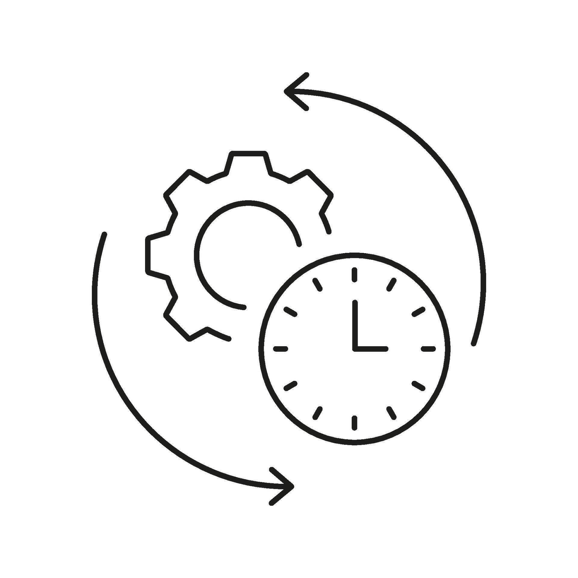 Gear And Clock With Arrows Line Icon Process Optimization And Time Management Outline Symbol