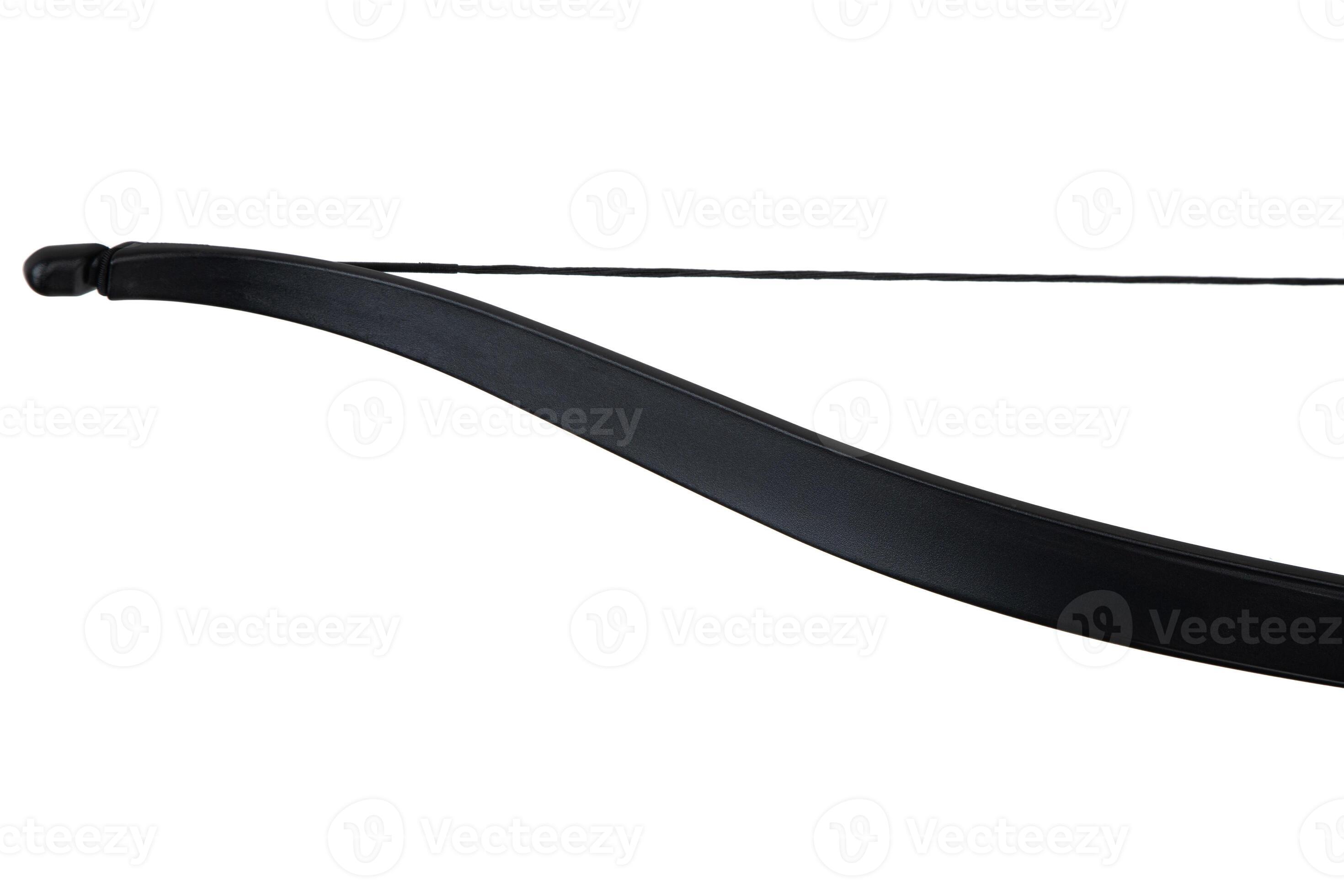 Detailed close-up view of black recurve bow limb with visible string ...