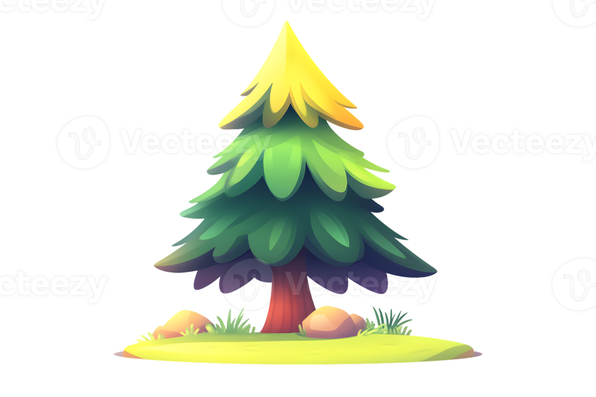 Cartoon Pine Tree with Vibrant Colors and Detailed Layers for Nature Gaming and Design Projec ...